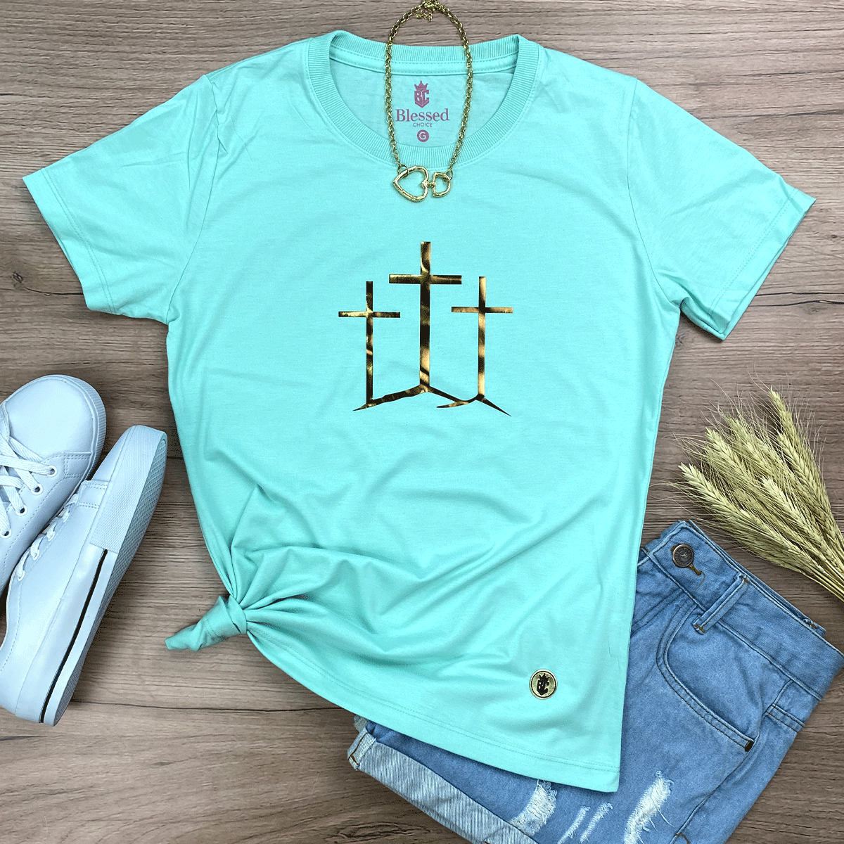 Camiseta Feminina Verde Menta Calvário